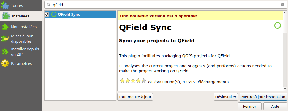 Creer un projet Qfield depuis Qgis - Extranet